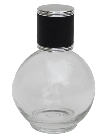 Clear glass Round spherical bottle with circular flat base and Black ...
